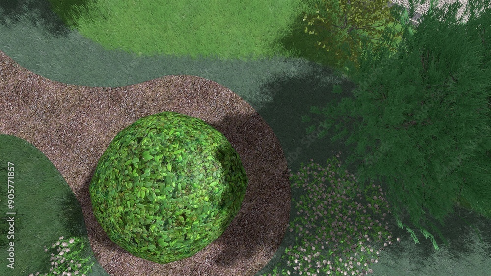 3d image of the landscape design of the home territory. Landscaping of ...