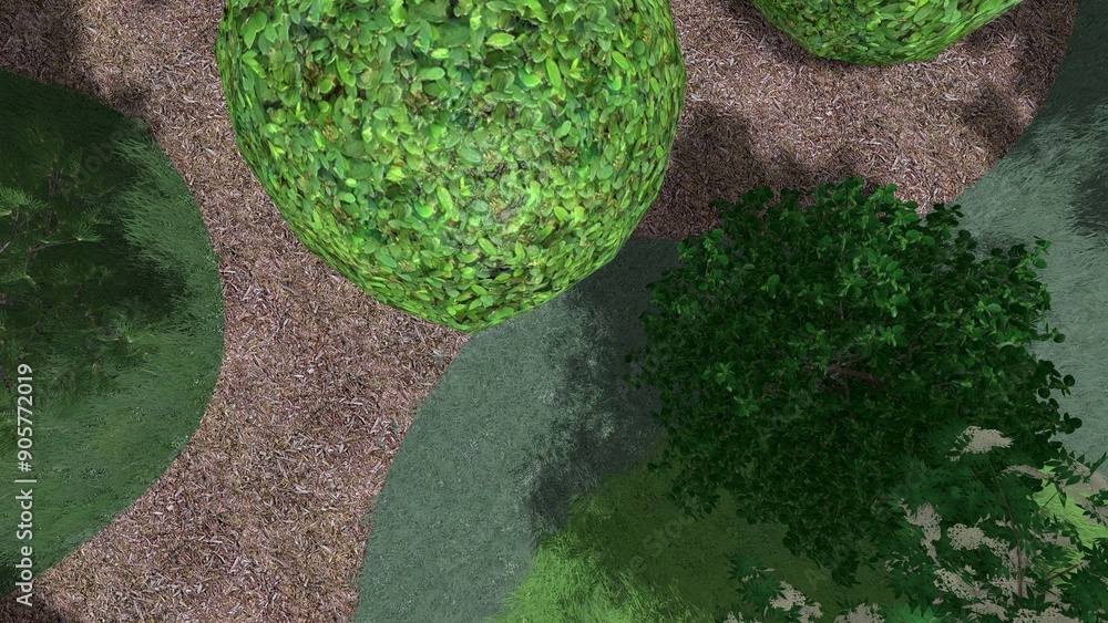 3d image of the landscape design of the home territory. Landscaping of ...