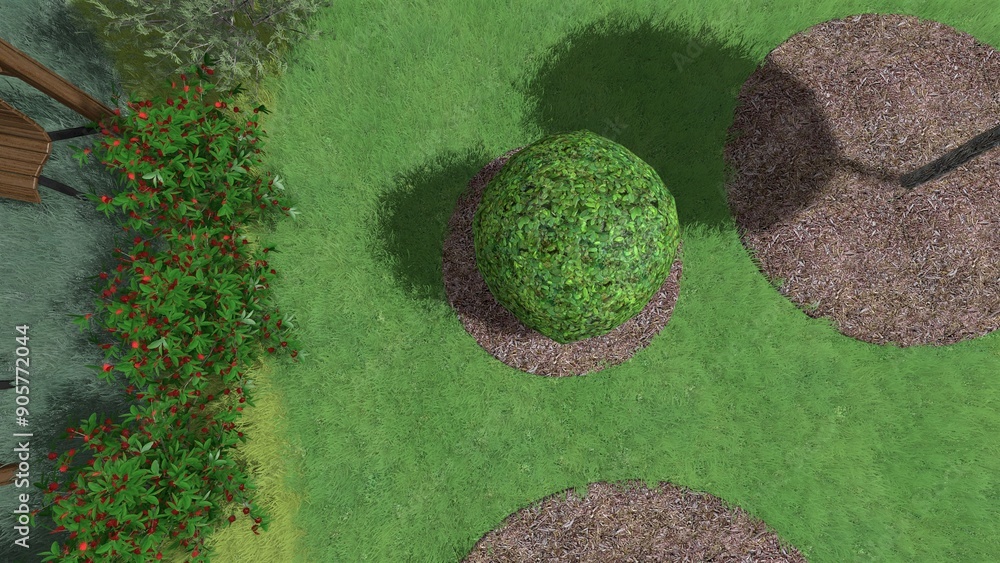 3d image of the landscape design of the home territory. Landscaping of ...