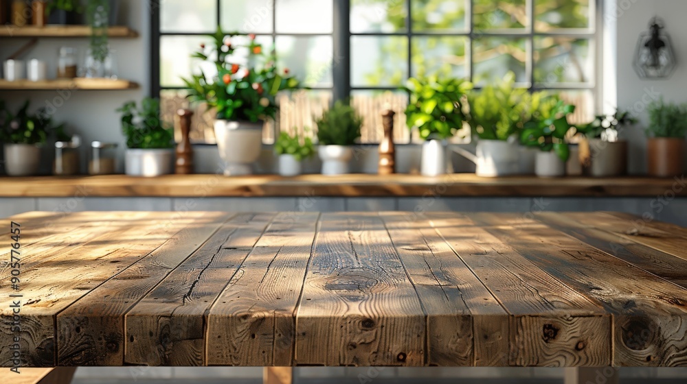 A high-resolution kitchen background with a wooden counter top ...