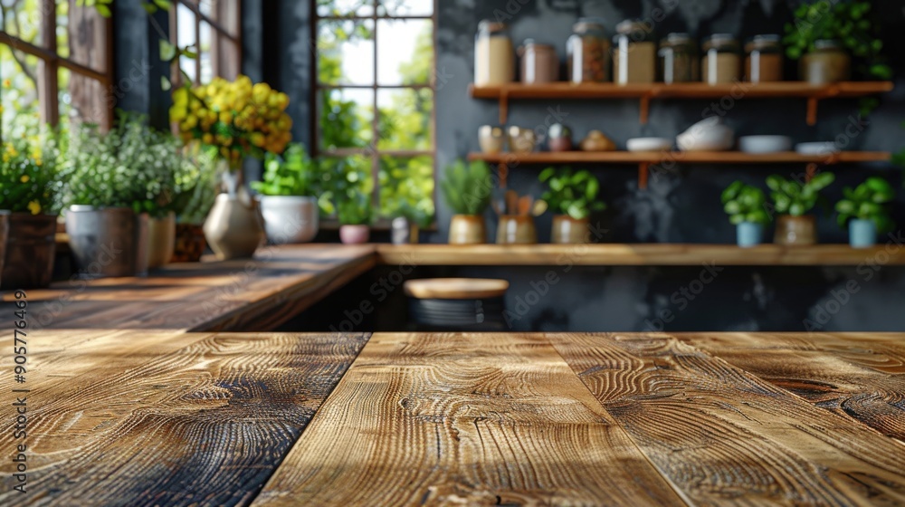 A high-resolution kitchen background with a wooden counter top ...