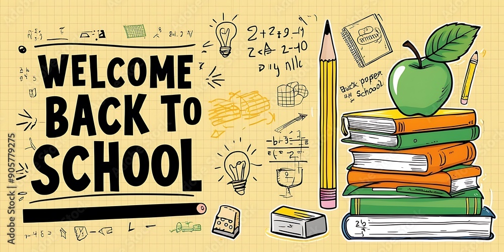 Vibrant and dynamic back-to-school themed image with a grid paper ...
