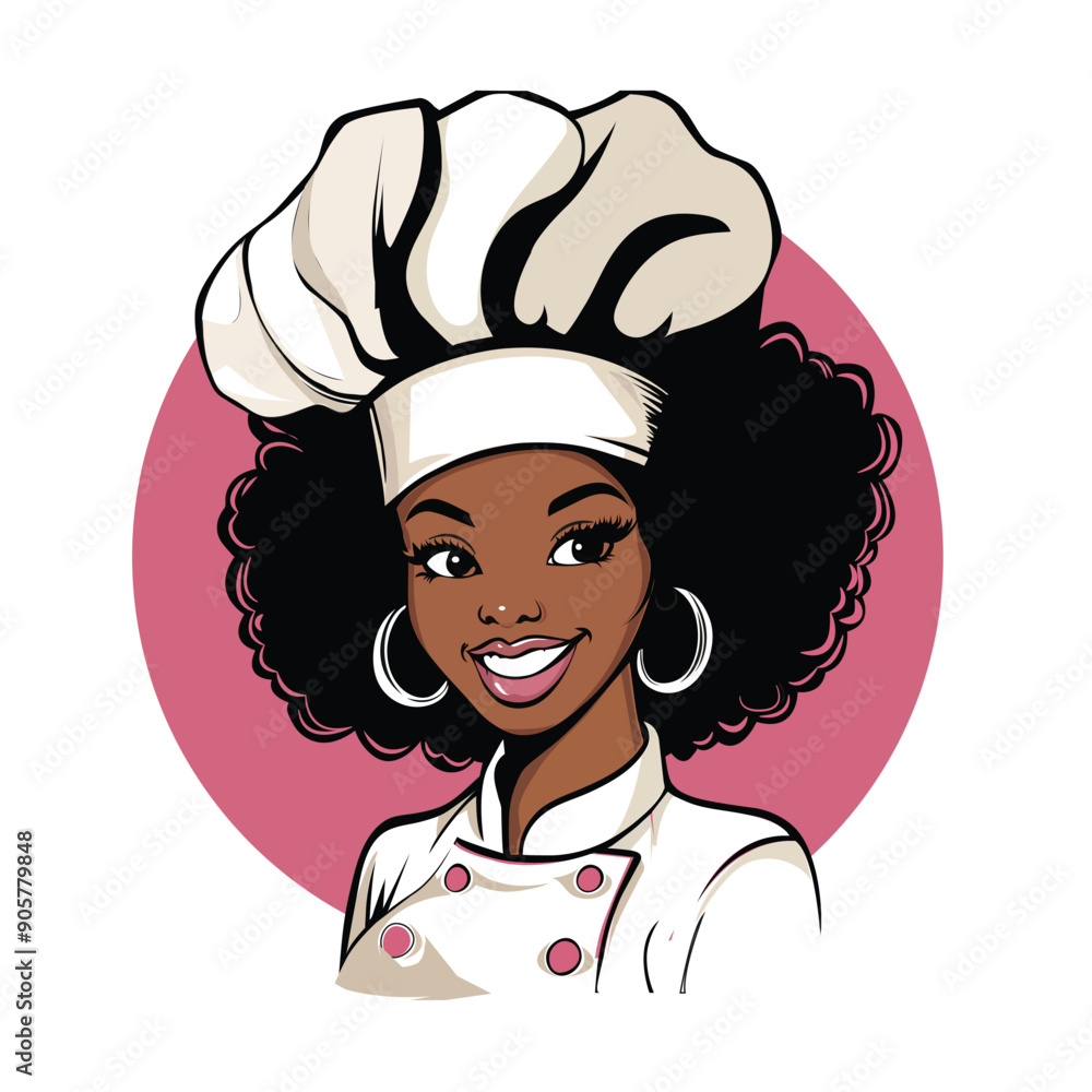 Cartoon Chef Logo with Afro Hair and Big Smile, Professional Black ...