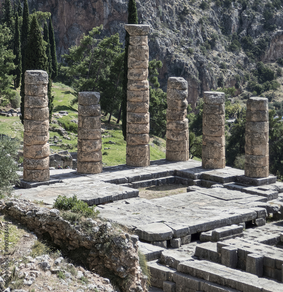 The Temple of Apollo at Delphi (Greece) one of the most important sanctuaries of ancient Greece ...