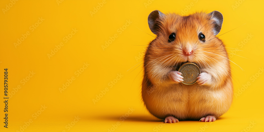 Hamster holding coin, symbolizing savings, inflation, financial ...
