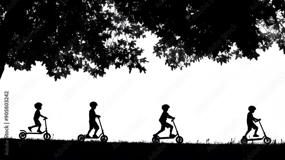 Silhouette Balance Bike for kids. This Boy practicing balance With a ...