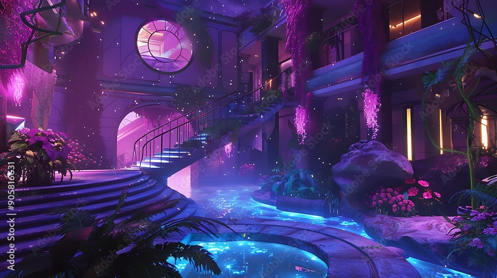 Ethereal Haven: Floating Rooms and Bioluminescent Waters in a Surreal ...