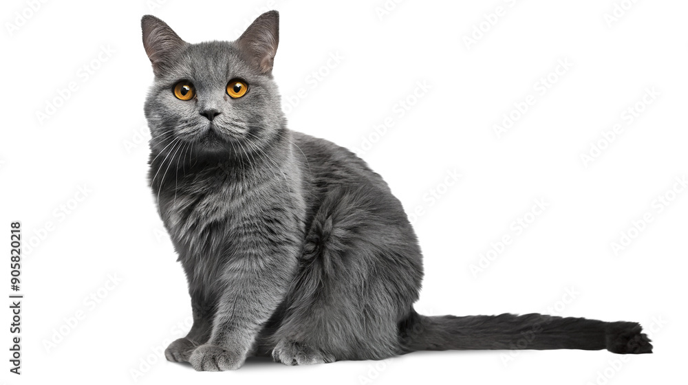 Gray cat with orange eyes on transparent background png. Beautiful ...