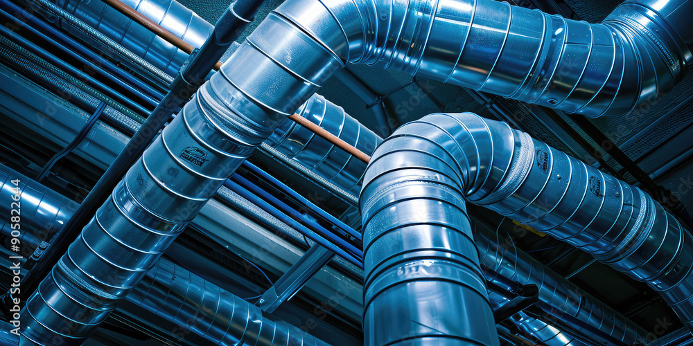 Ventilation system ductwork closeup. HVAC, air conditioning, ductwork ...