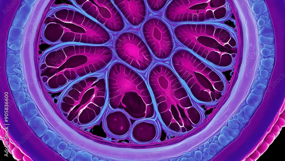 High-resolution, microscopic cross-section of a plant stem, showcasing ...