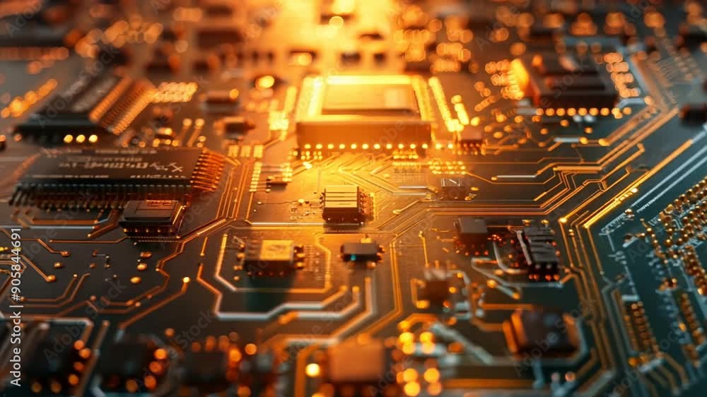 Close-up semiconductor in electronic circuit board with computer ...