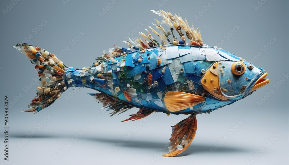 illustrative representation of a food fish made entirely of plastic ...