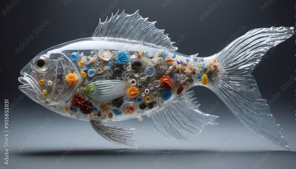 illustrative representation of a food fish made entirely of plastic ...