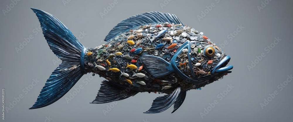illustrative representation of a food fish made entirely of plastic ...