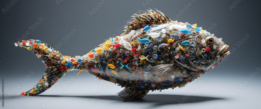 illustrative representation of a food fish made entirely of plastic ...
