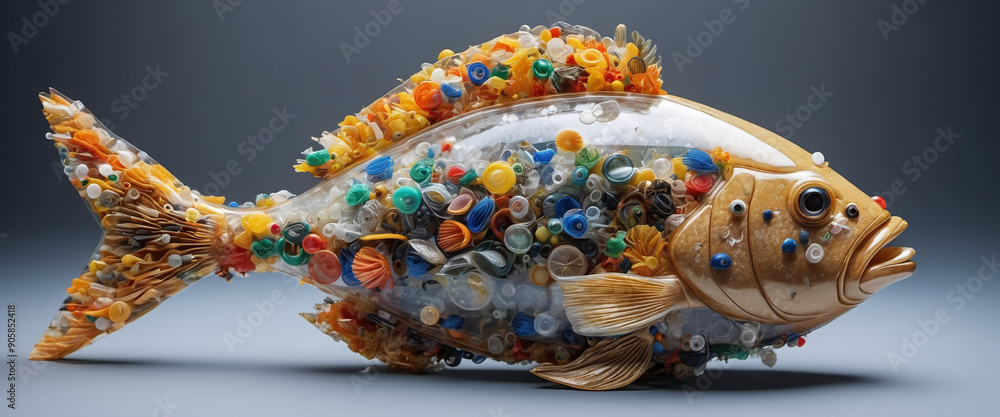 illustrative representation of a food fish made entirely of plastic ...