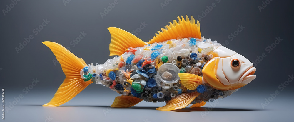 illustrative representation of a food fish made entirely of plastic ...