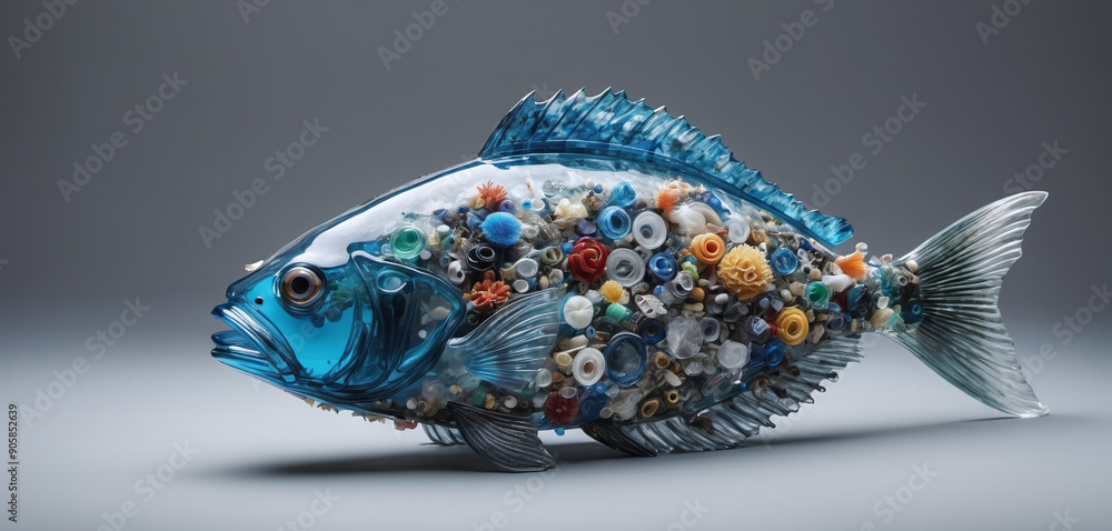 illustrative representation of a food fish made entirely of plastic ...