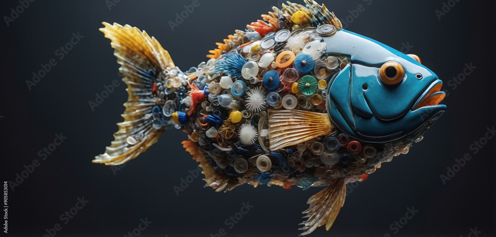 illustrative representation of a food fish made entirely of plastic ...