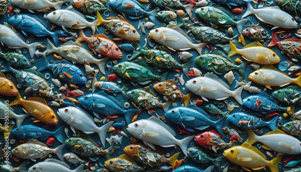 illustrative representation of a food fish made entirely of plastic ...