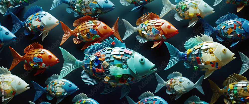 illustrative representation of a food fish made entirely of plastic ...