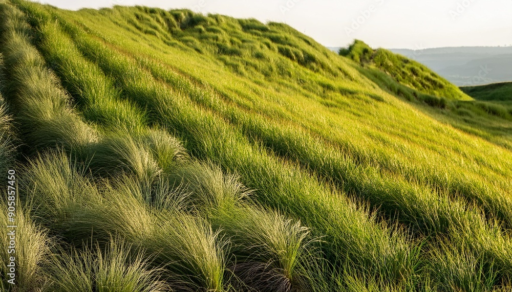 a close up view of a hillside planted with vetiver grass to prevent ...