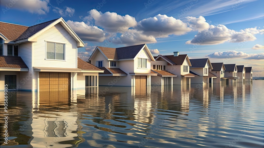 rendering of houses flooded with water, Flooding, disaster, homes ...