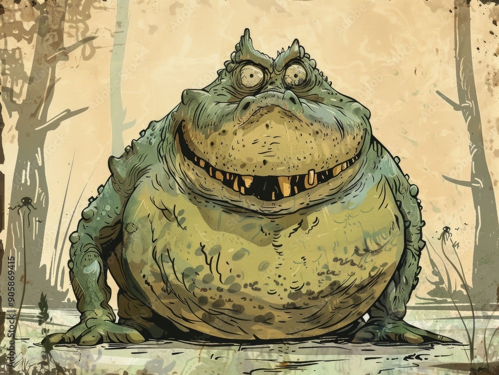 Comical and Exaggerated of a Huge Bulky and Grotesque Swamp Creature ...