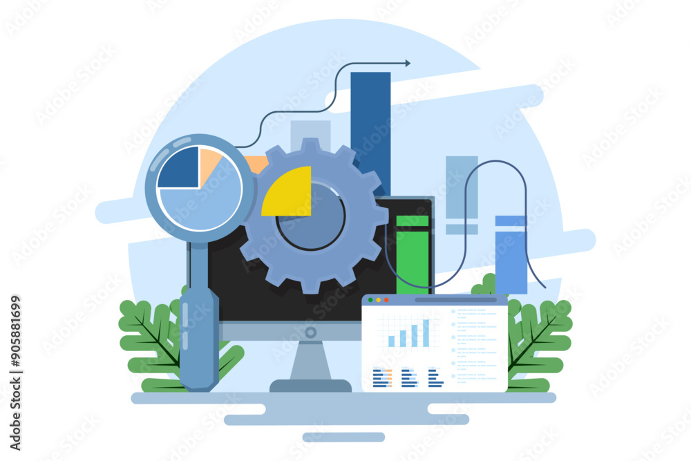 Data science concept. Online data storage technology. Automated web ...