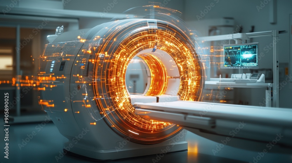 Side view of an mri machine in operation, capturing the complex ...