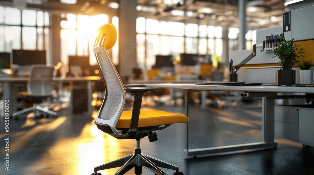 A contemporary office space featuring a high-quality ergonomic chair ...