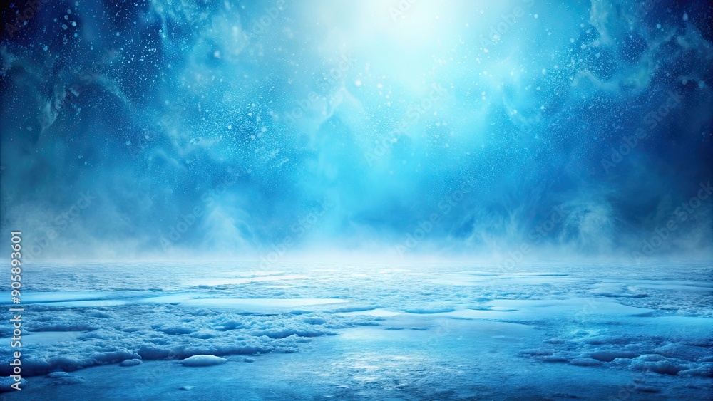 Blue ice floor texture with fog or mist. Snow and ice background ...