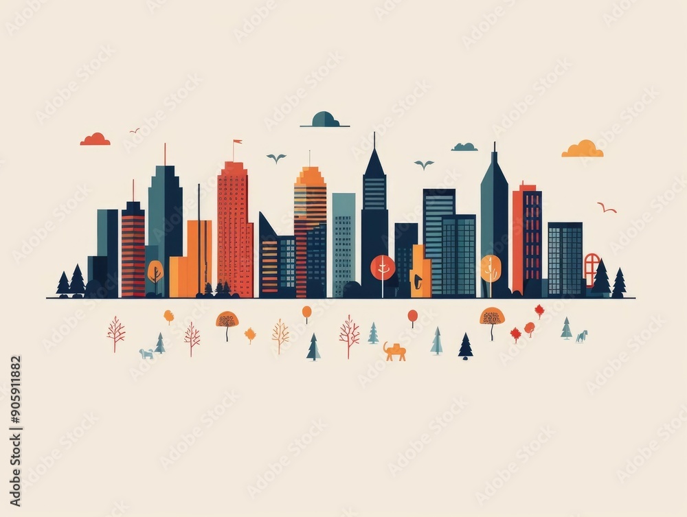 Simplified City Outline with Minimalist Design Poster Featuring Clean ...