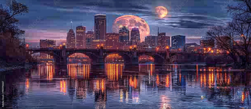 Spectacular Minneapolis Skyline at Dusk Over the Mississippi River ...