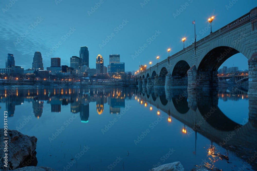 Spectacular Minneapolis Skyline at Dusk Over the Mississippi River ...