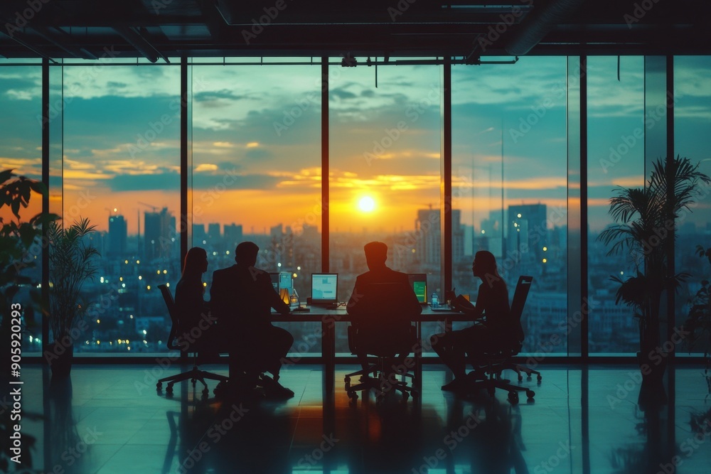 Business team discussing a project in a modern conference room with a ...