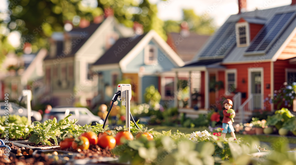 Miniature Model of a Suburban Neighborhood with Solar-Powered Homes ...