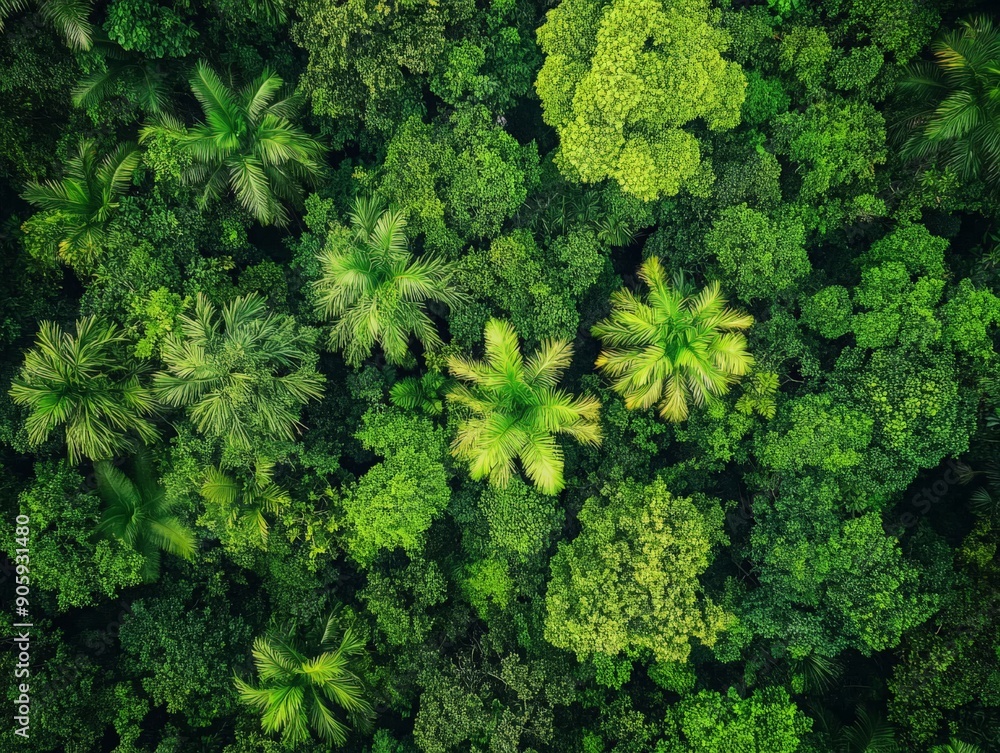 Dense Amazon rainforest canopy, viewed from above, showcasing one of ...