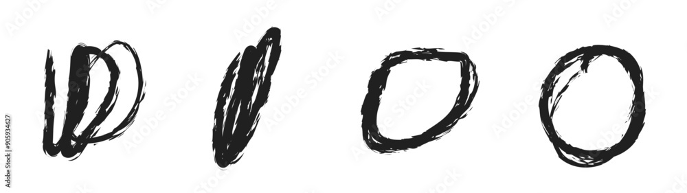 Ink brush stroke scribble, doodle handwriting squiggle set, black messy ...