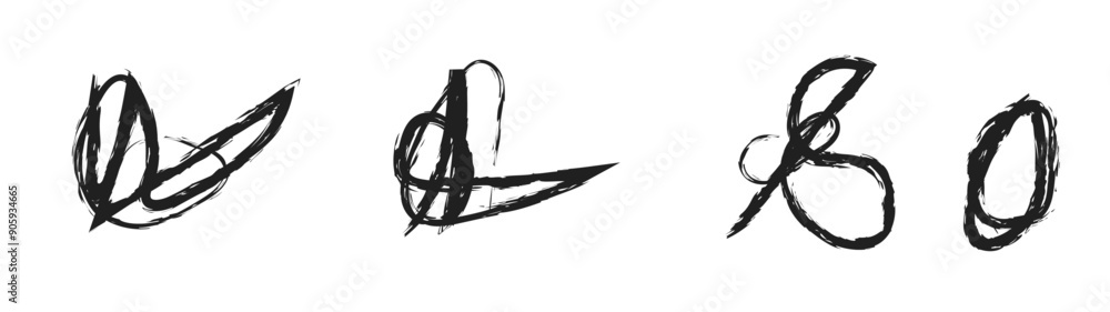 Ink brush stroke scribble, doodle handwriting squiggle set, black messy ...