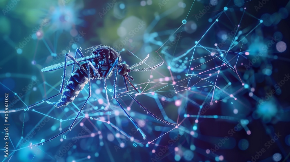 A mosquito, a known carrier of disease, is depicted within a network of ...
