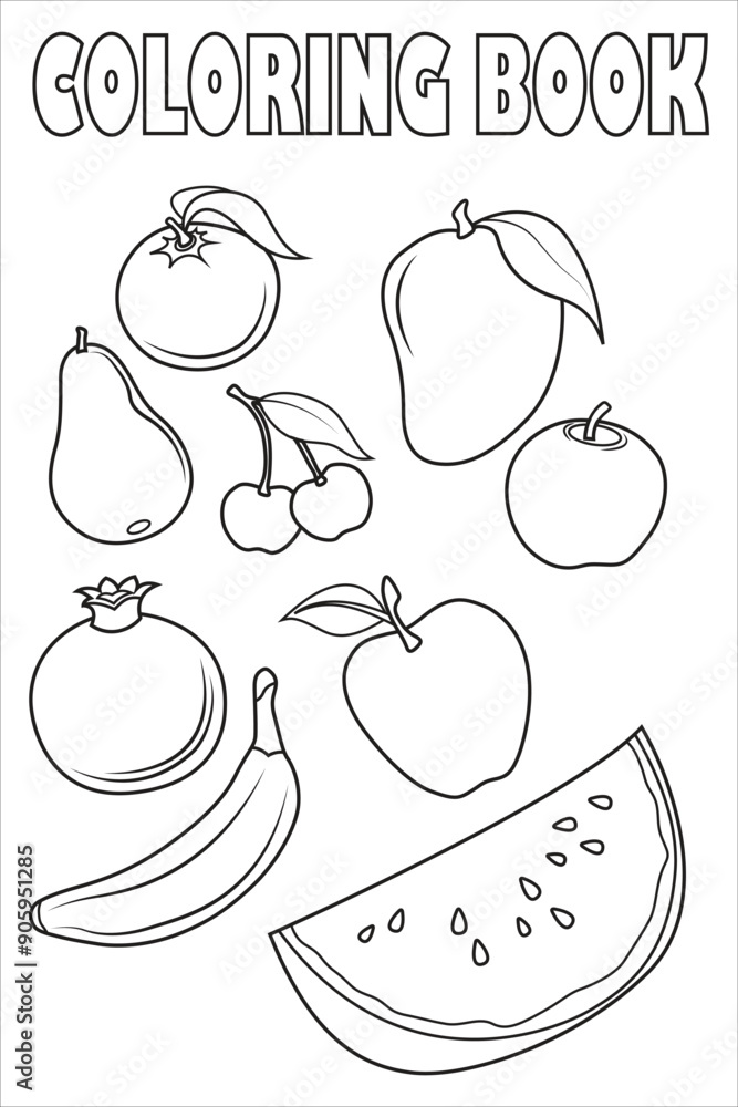 Vector illustration of fruit coloring page. Simple drawings of fruit ...