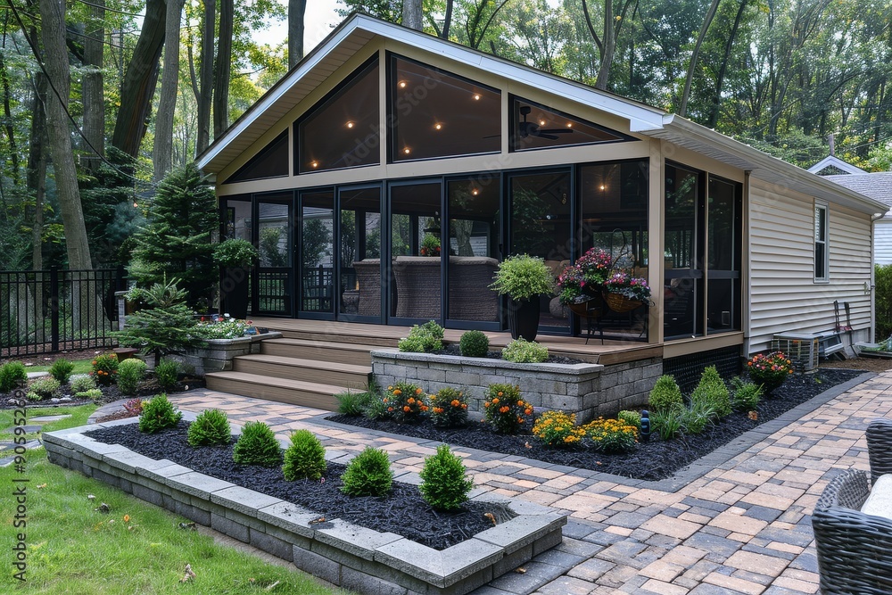 Sunroom and patio project in northern New Jersey featuring an L-shaped ...