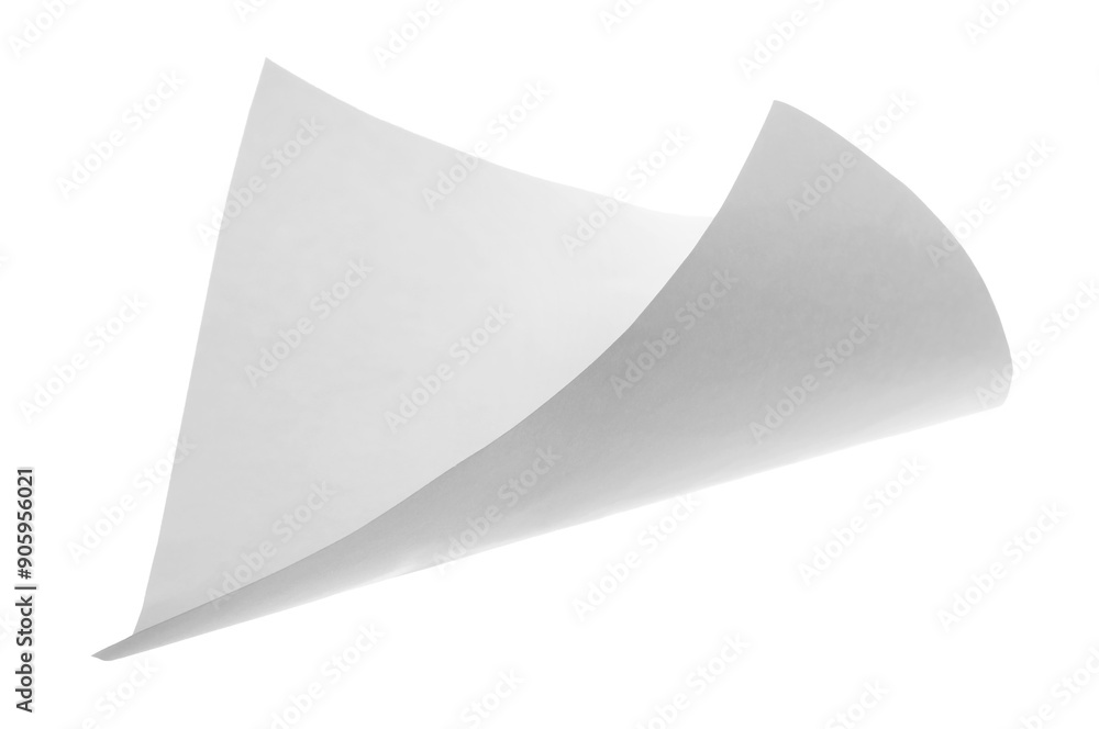 White paper flying, sheet falls and twists isolated on white, clipping ...