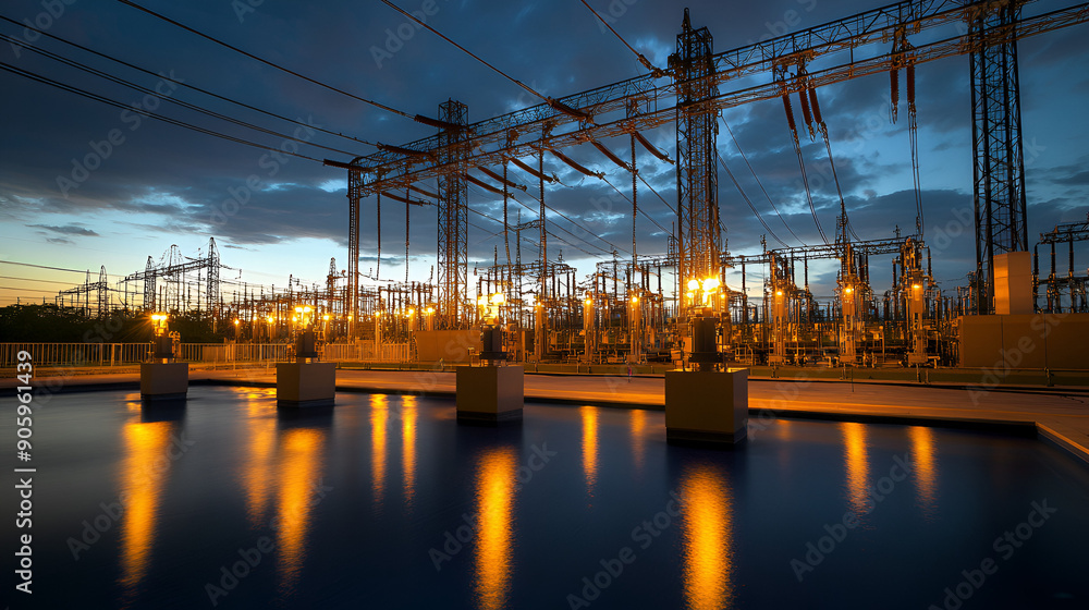 Modern power plant generating electricity with sustainable green ...