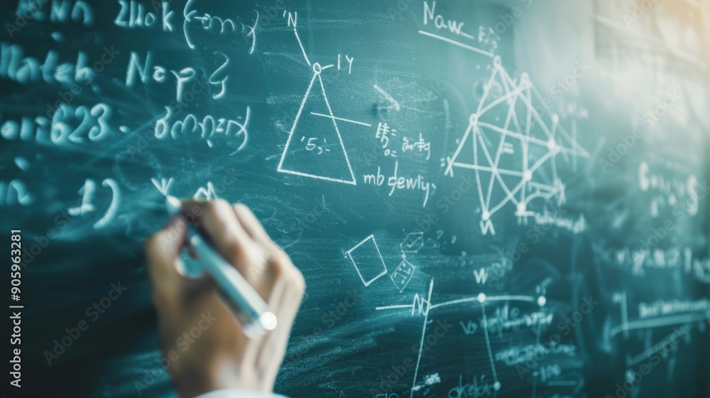Algebra handwritten on a school blackboard, with complicated ...