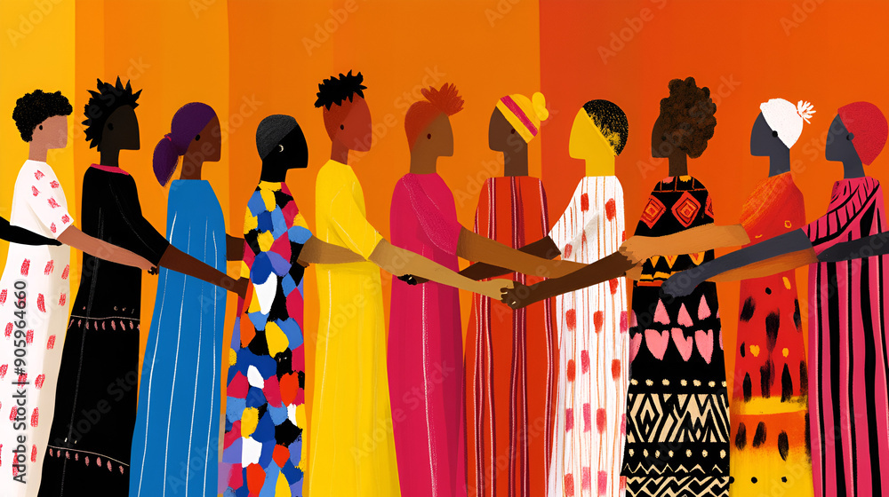 Illustration of diverse group of people holding hands Unity community ...