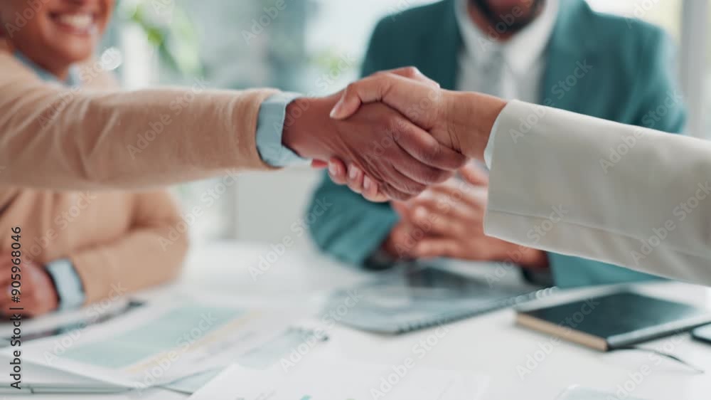 Stockvideo Meeting, business people and handshake in office for ...