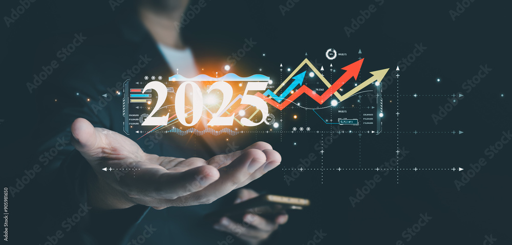 Businessman analyzes business growth plan in 2025, digital marketing ...