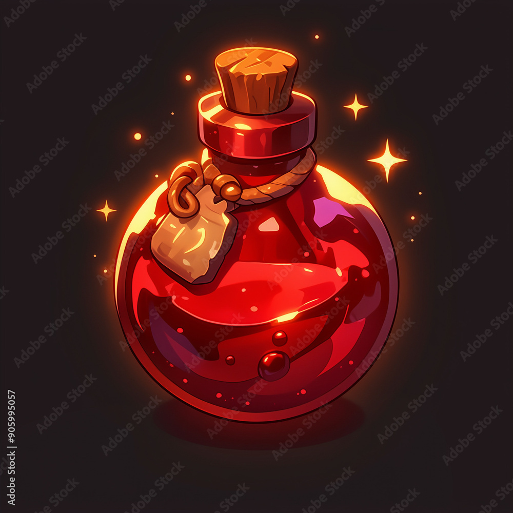 Glowing Red Potion in a Round Bottle with Golden Seal Enchanted Red ...